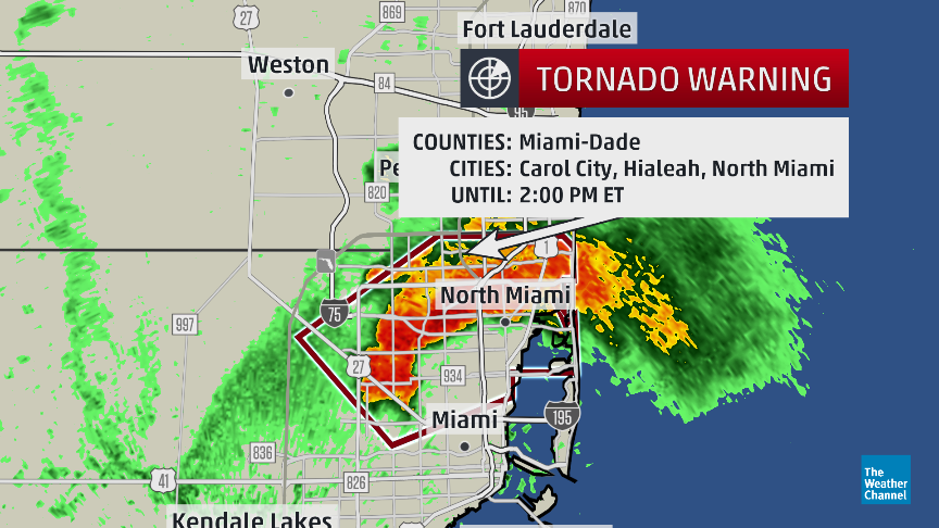 Warning: #TORNADO Warning for NE Miami-Dade County until 2p ET