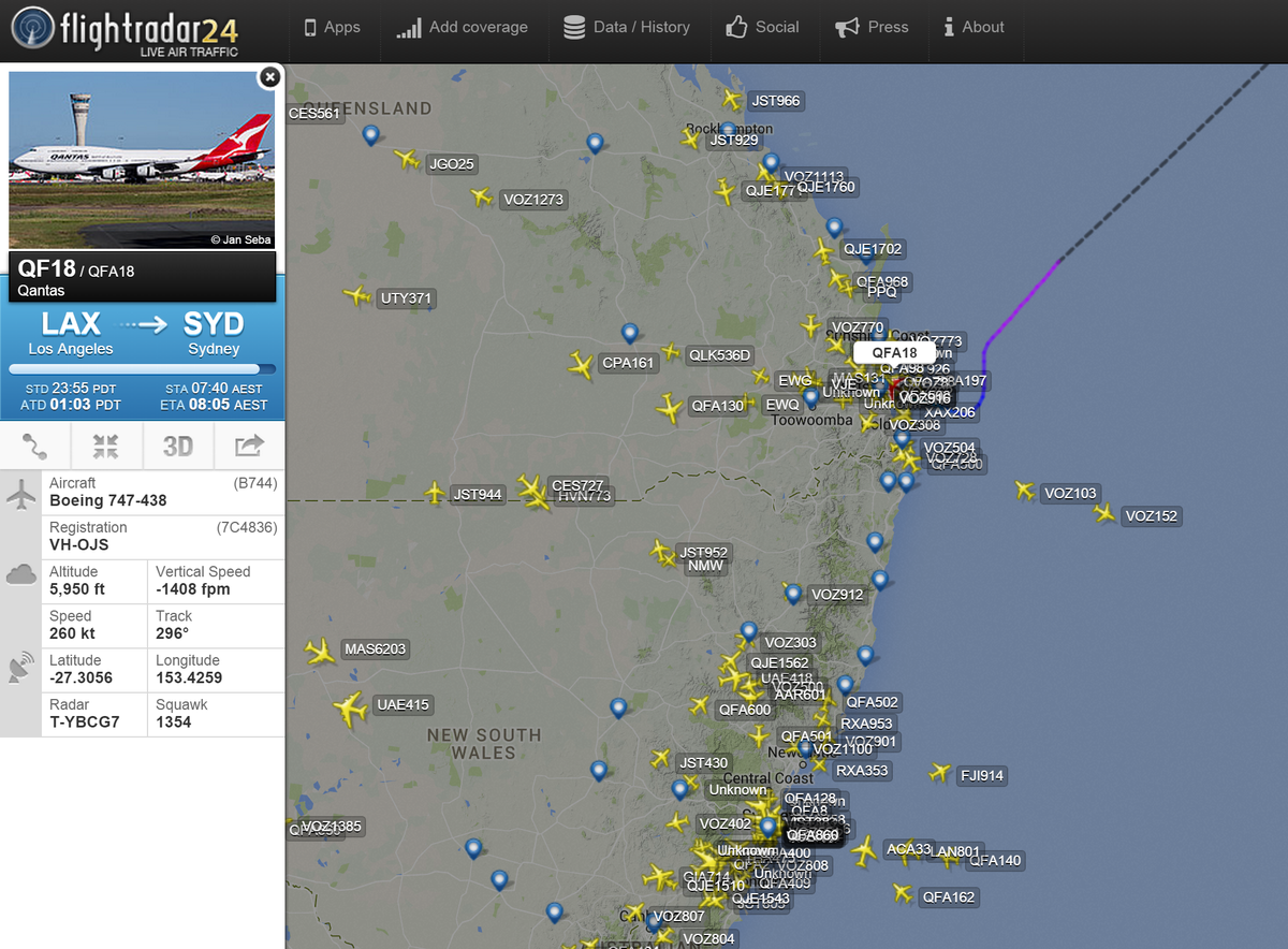 Qantas flight QF18 from Los Angeles to Sydney is diverting to Brisbane ...