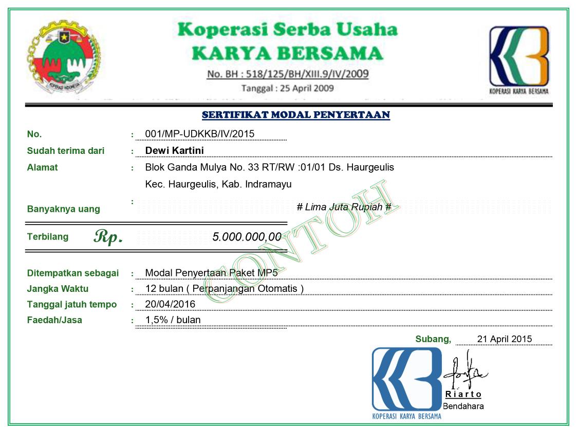 Contoh Surat Saham Koperasi - NevaehabbRosario
