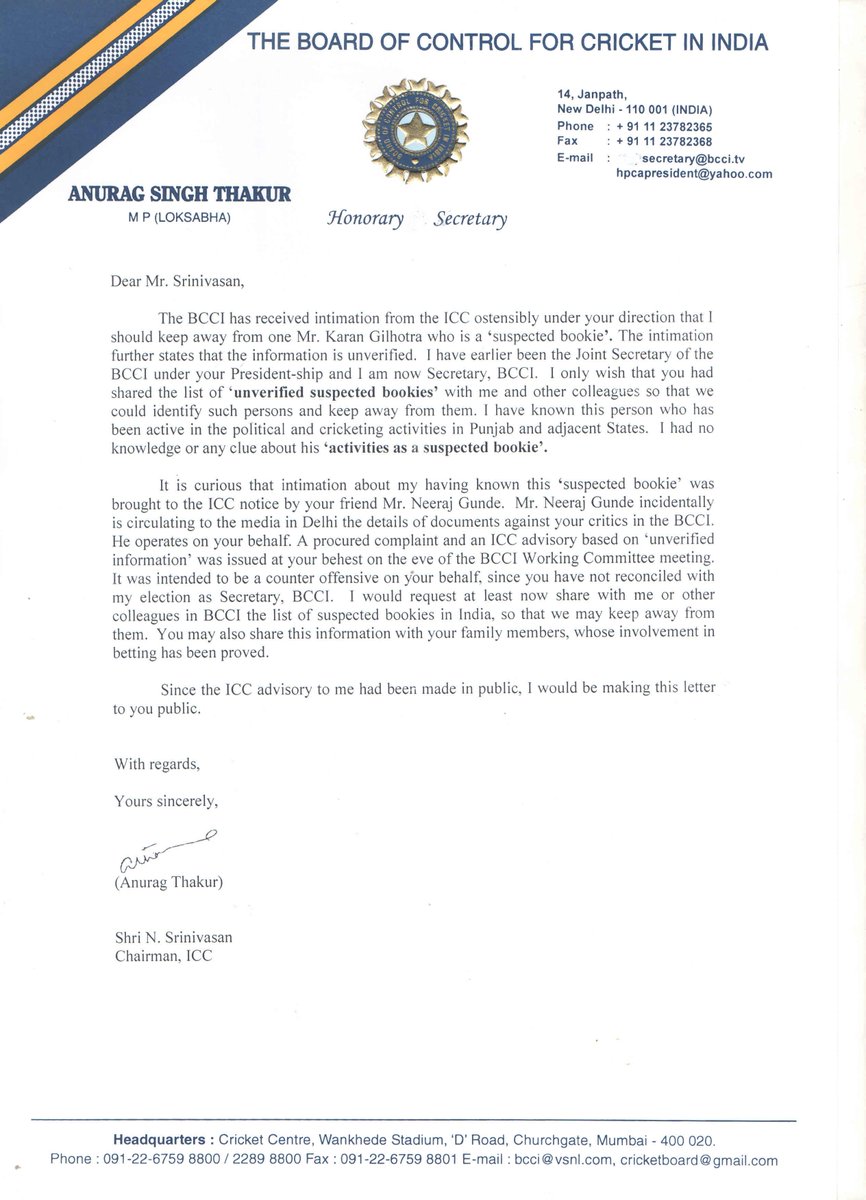 [P] BCCI Secretary Anurag Thakur's open letter to ICC Chairman N ...