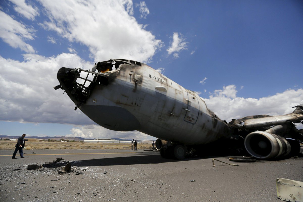 An airstrike destroyed a yemeni air force plane at the international ...