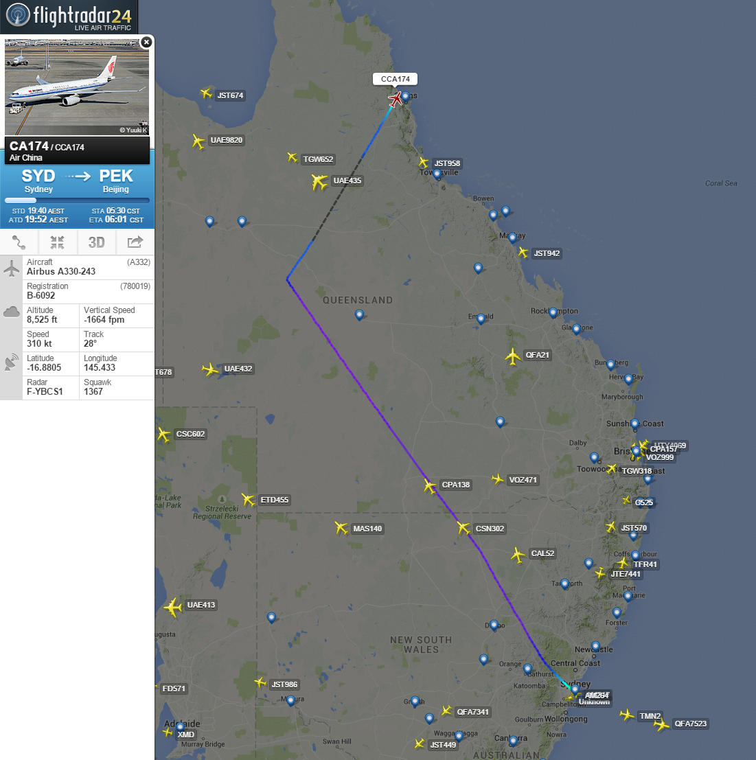 Air China flight CA174 from Sydney to Beijing is diverting to Cairns ...