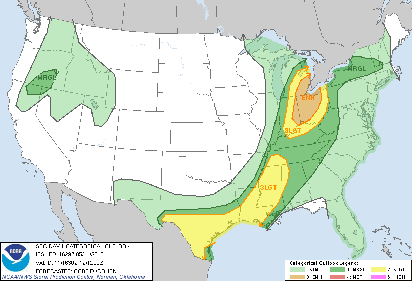 11:32am CDT SPC Day1 Outlook Enhanced Risk: over parts of ind mi oh ...