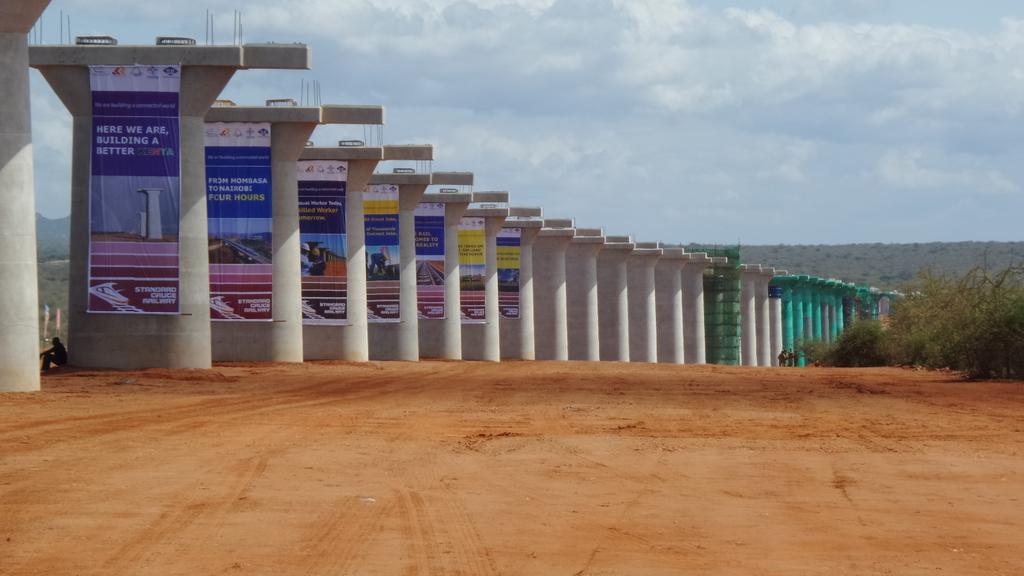 A view of the Tsavo River Super Bridge under construction ...