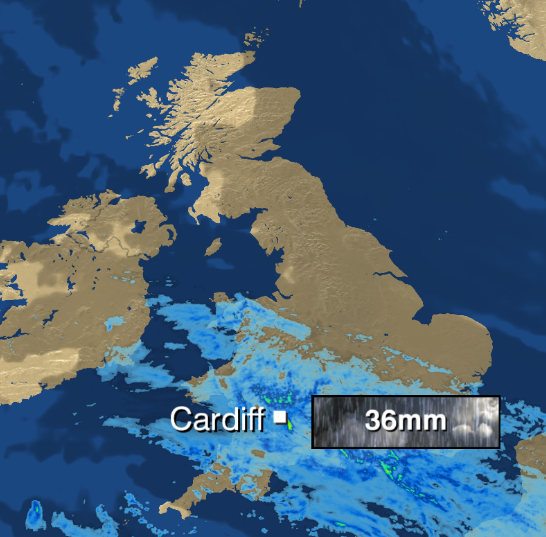 Half a month's worth of rain fell in Cardiff's Bute Park yesterday ...