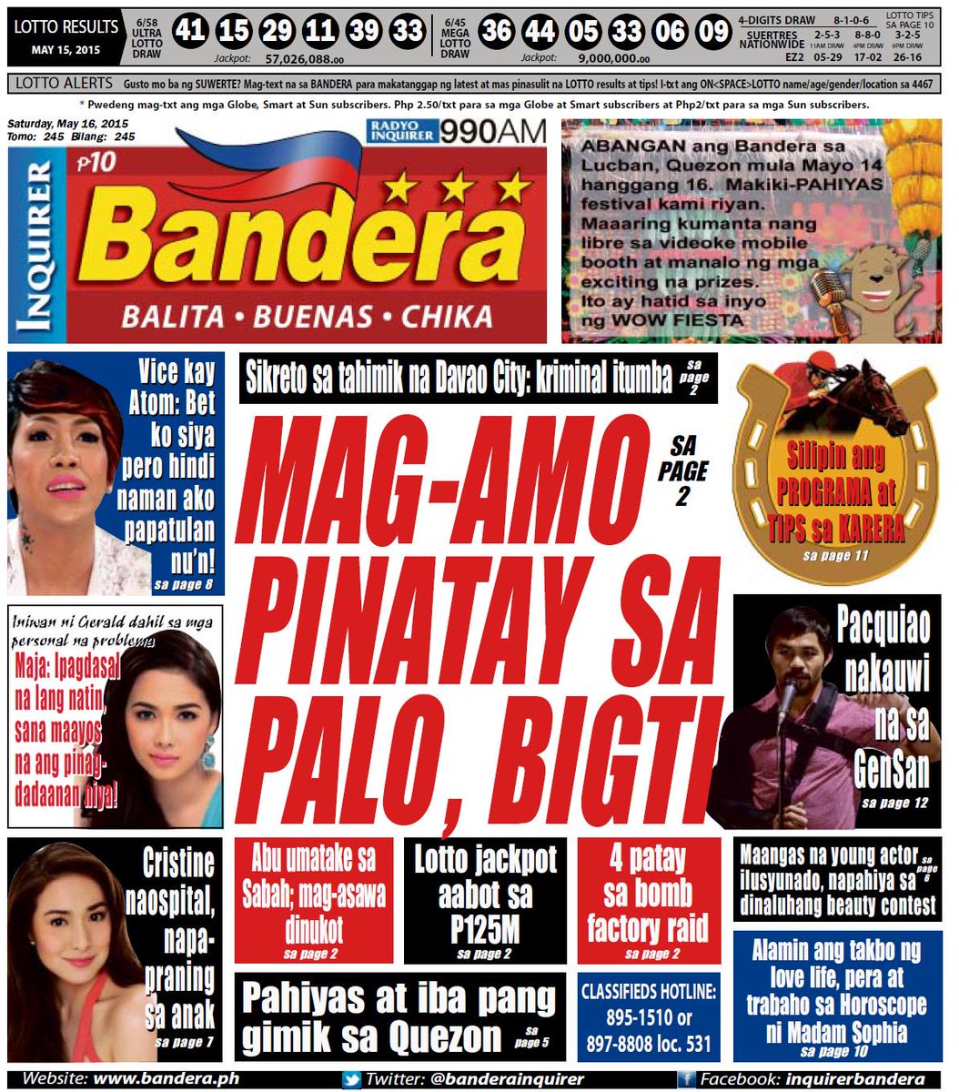 Bandera: JUST RELEASED: #Inquirer Bandera ... ang tabloid na hitik sa ...