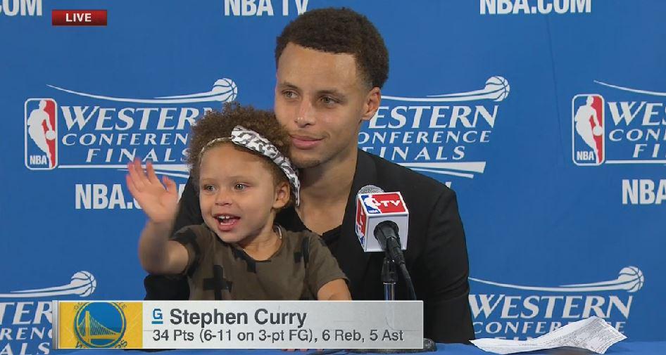 Steph Curry & His Adorable Daughter Riley at Post Game Press Conference ...