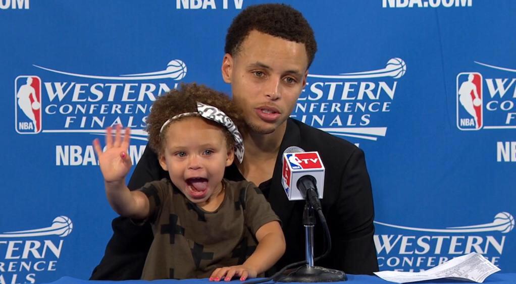 Steph Curry & His Adorable Daughter Riley at Post Game Press Conference ...