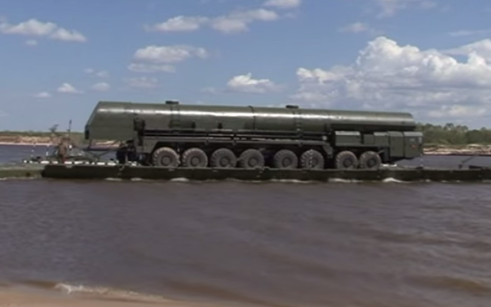 Topol-M and RS-24 Yars missile systems transported on pontoon ferry ...