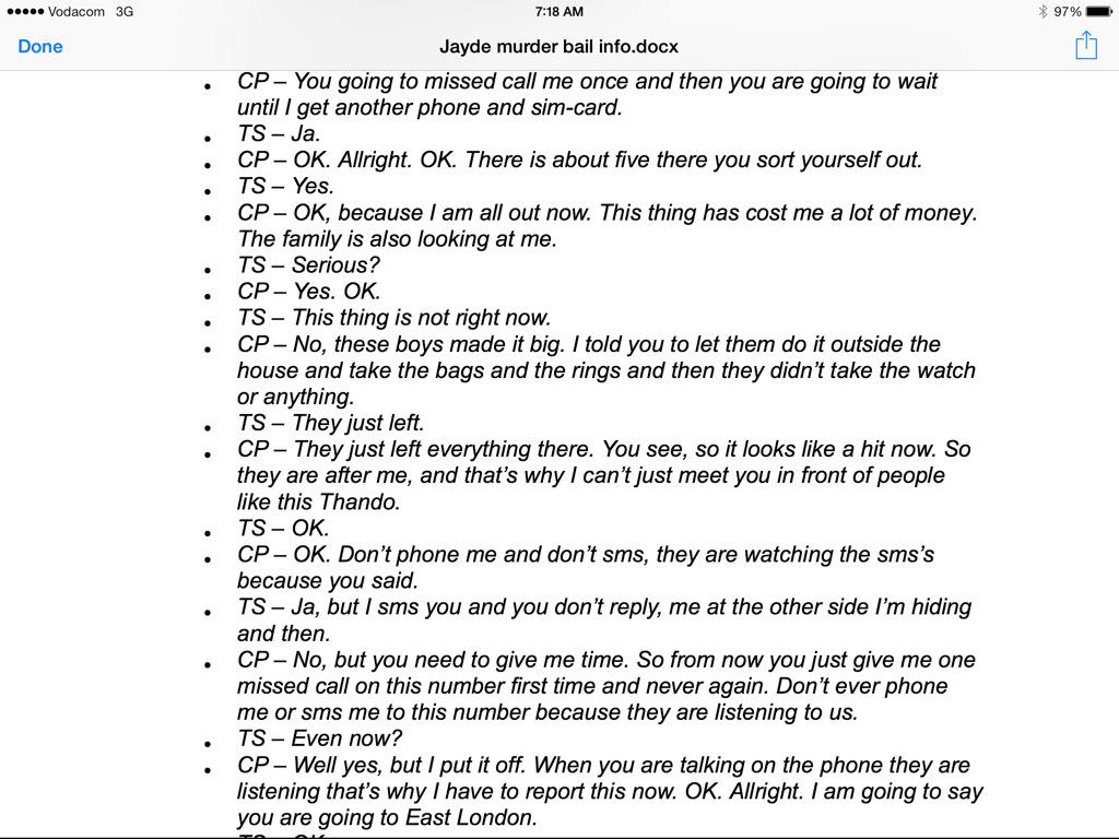 Thando Siyoli: Transcript of conversation between # ...