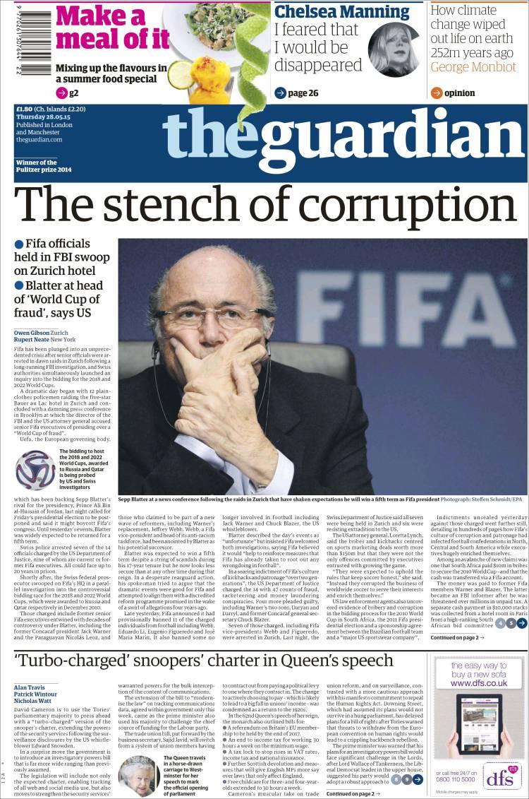 Newspaper front pages had a field day with the FIFA corruption scandal ...