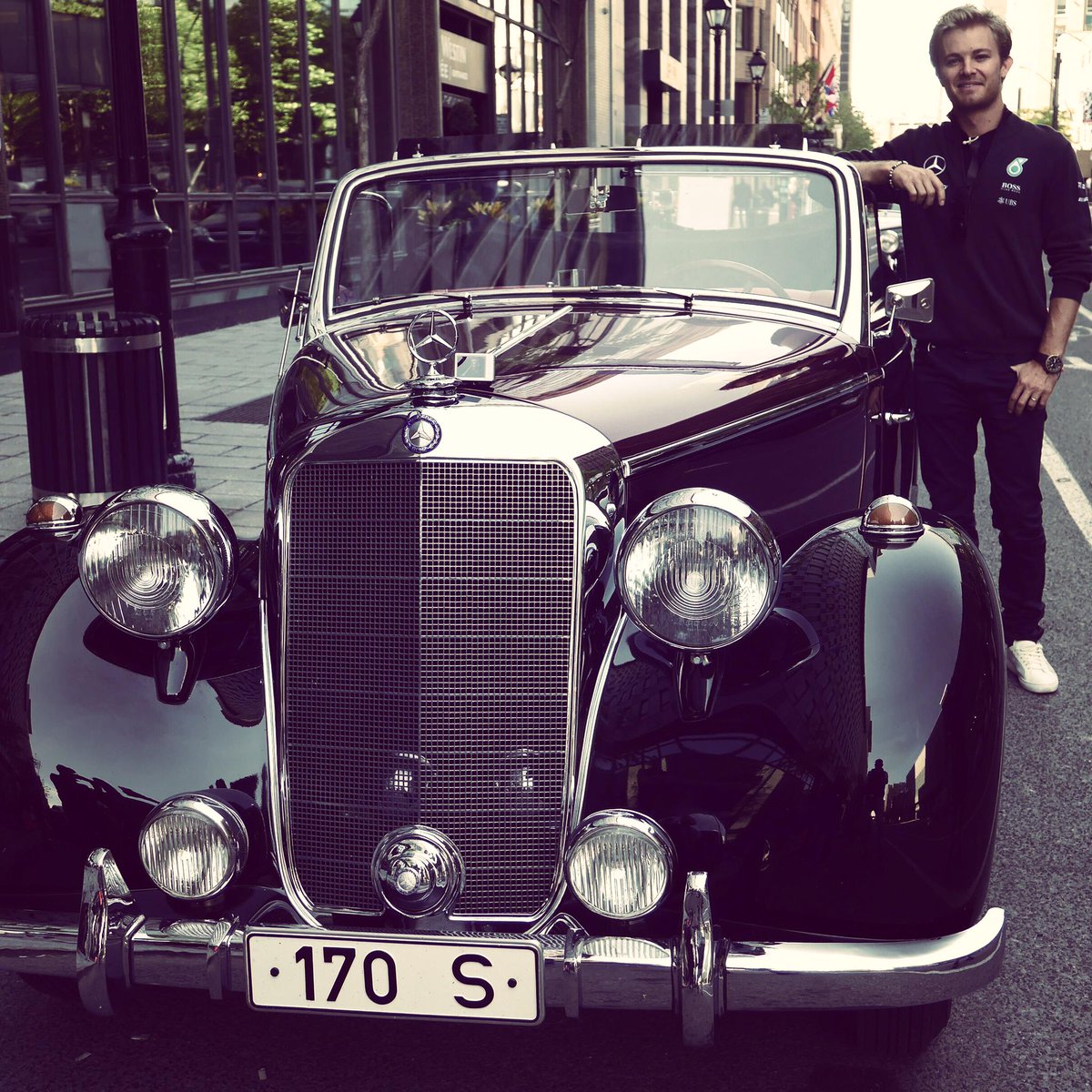 Nico driving a classic Mercedes around. : r/formula1