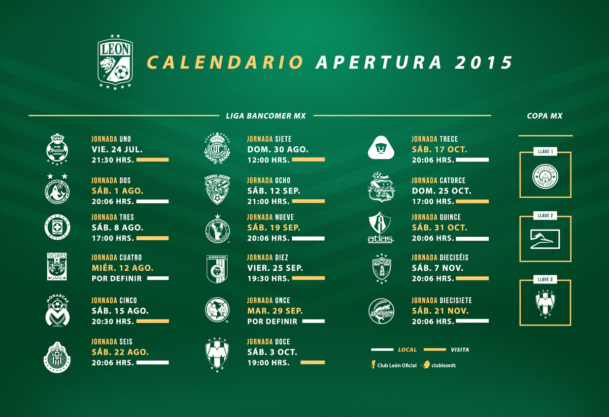 Afición, les compartimos el calendario oficial del Torneo Apertura 2015 ... Afición, les compartimos el calendario oficial del Torneo Apertura 2015 ...