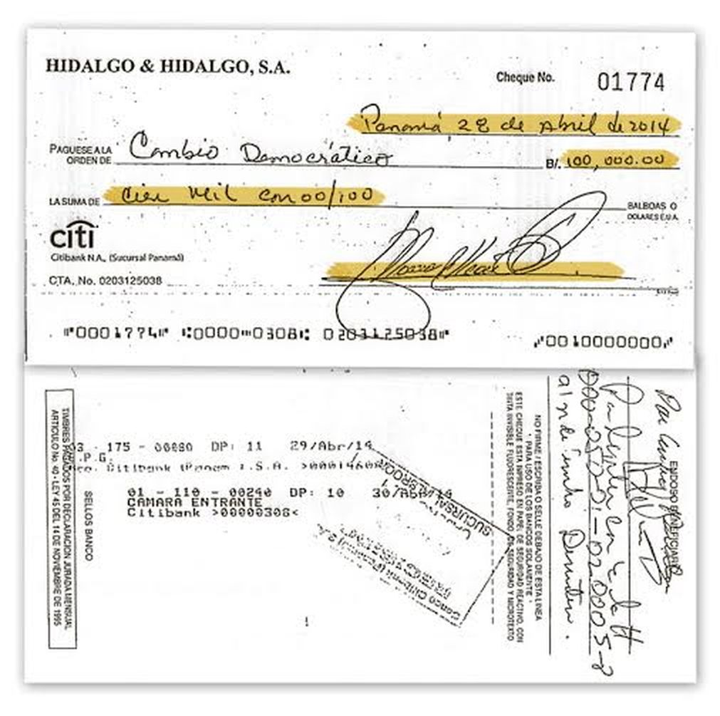 Hidalgo & hidalgo giró cheque de $100 mil al cd. el cheque fue endosado ...