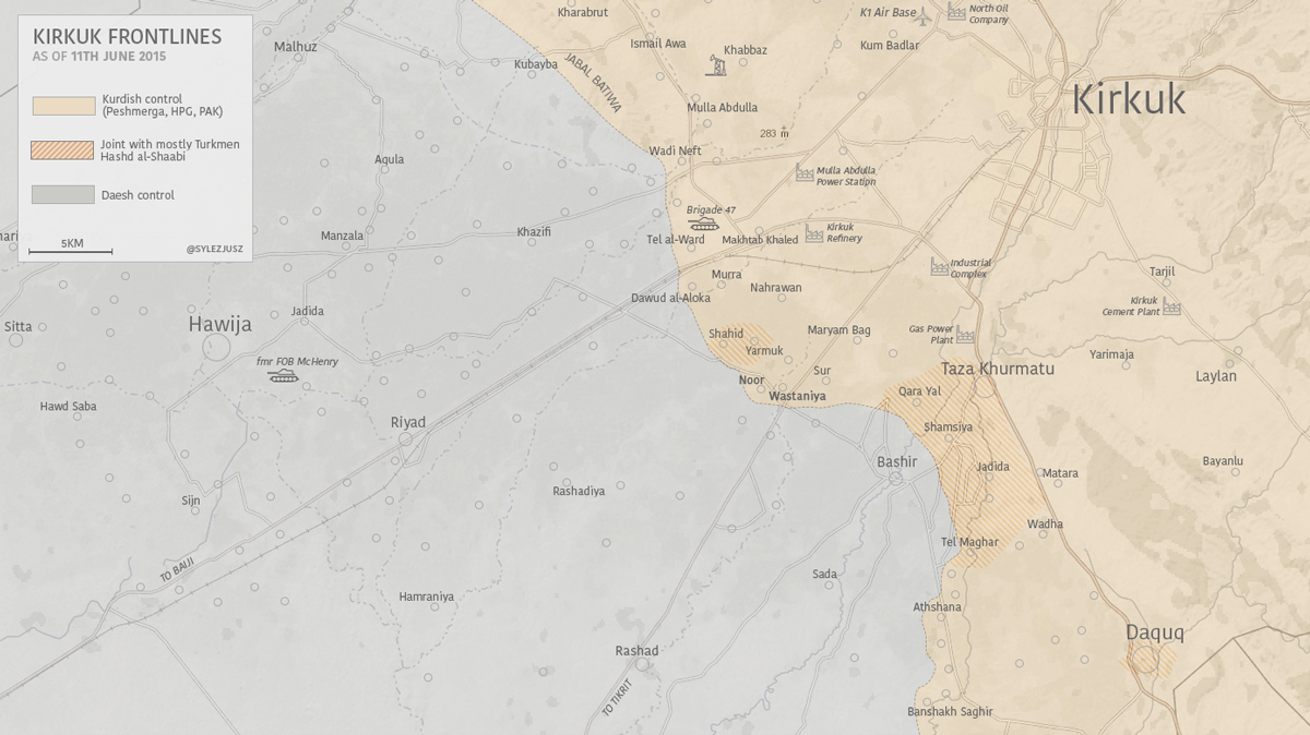 Kirkuk front map: all the axes Daesh attacked from yesterday. 2 VBIEDs ...