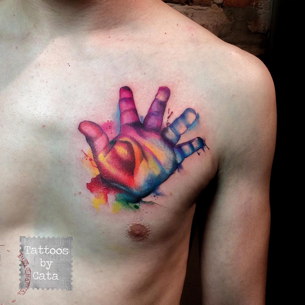 Watercolor Handprint Tattoos Cross Tattoo On Hand Master Tattoo