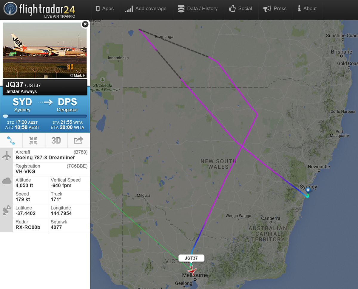 Jetstar Airways flight JQ37 from Sydney to Denpasar is diverting to ...