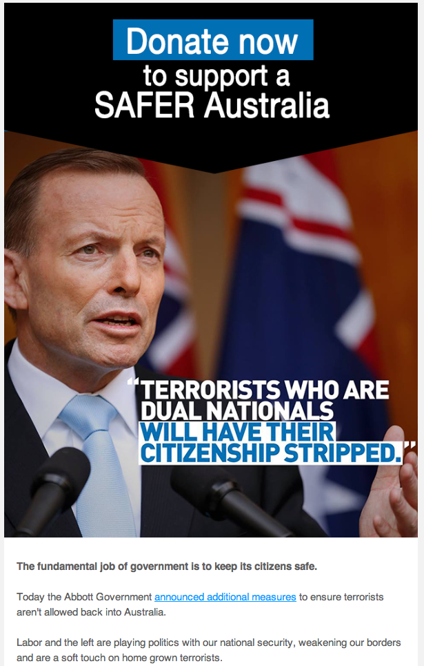 Liberal party email invokes terrorism and citizenship laws to seek ...