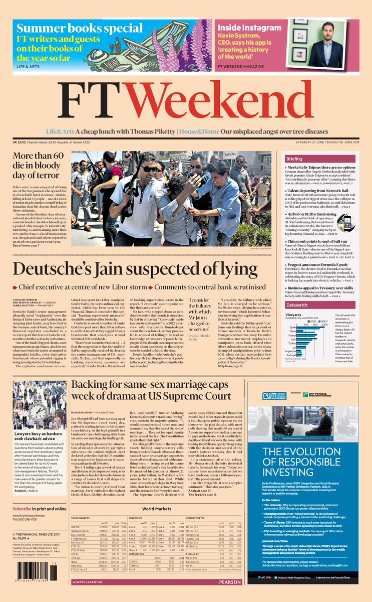Just published: front page of the Financial Times UK edition, Saturday ...