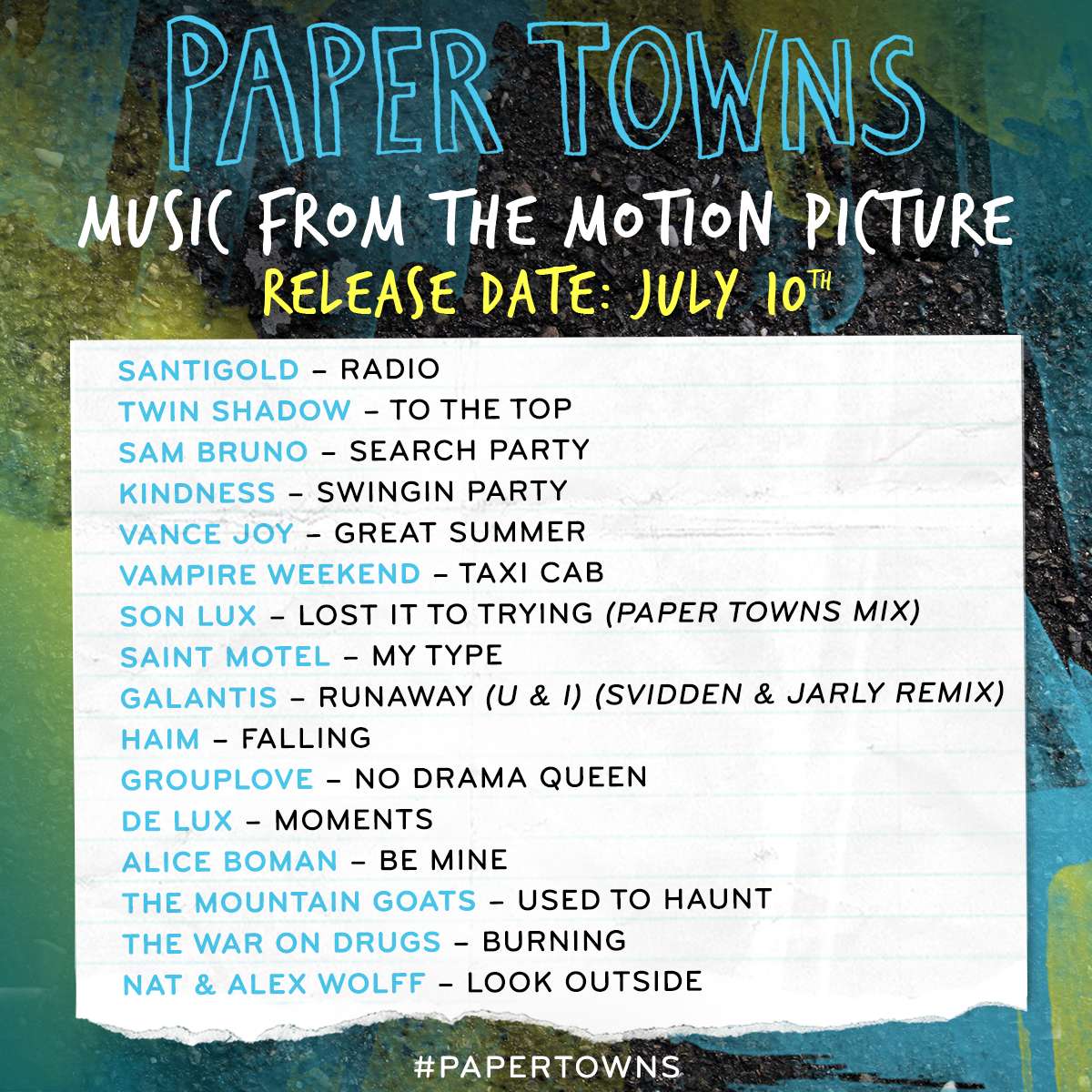 Paper Towns on Twitter: "ANNOUNCED: The #PaperTowns soundtrack! Pre ...