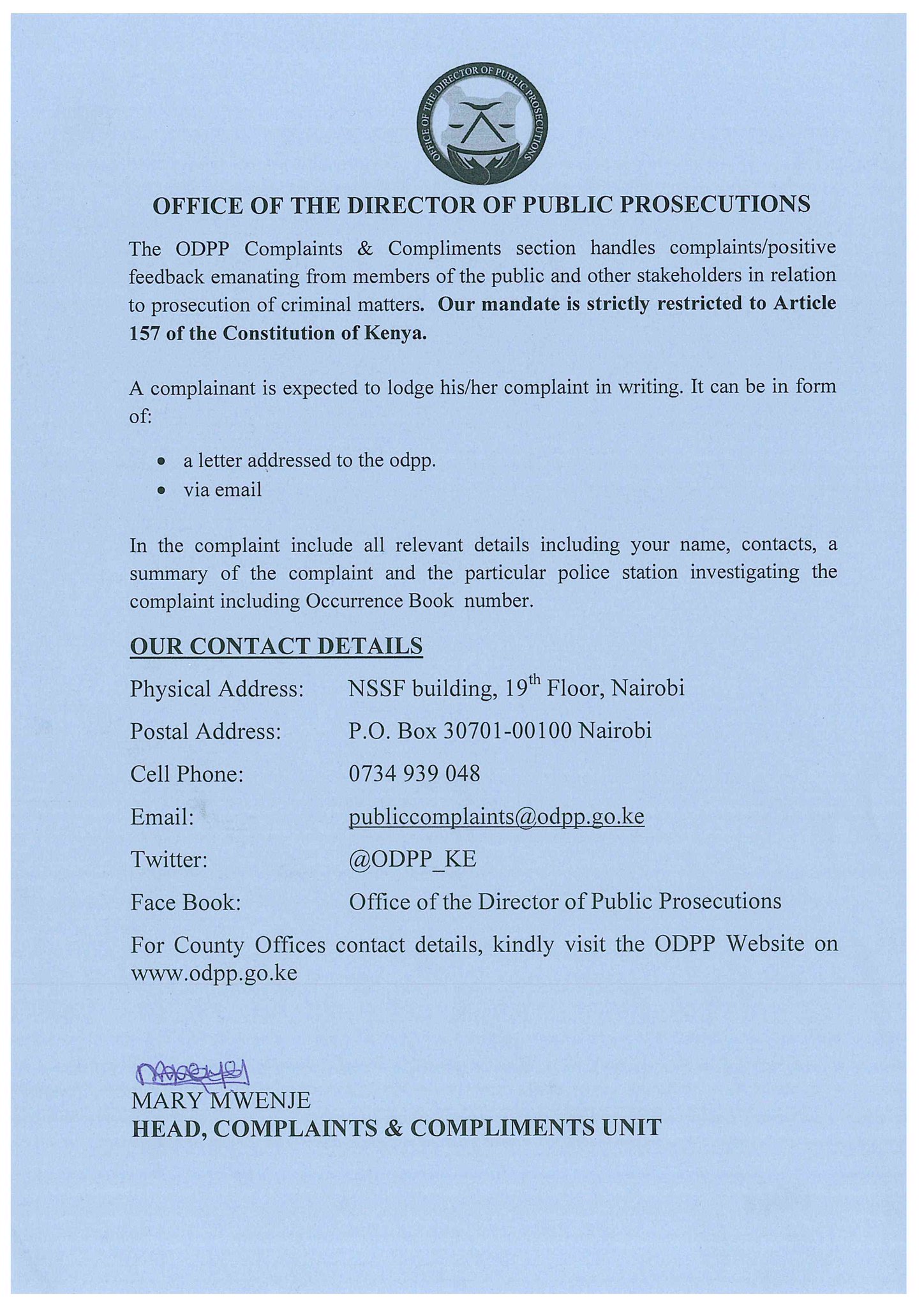 ODPP_KE on Twitter: "The ODPP Complaints mechanism #Complaints_ODPP http://t.co/YkeLINcbIo"