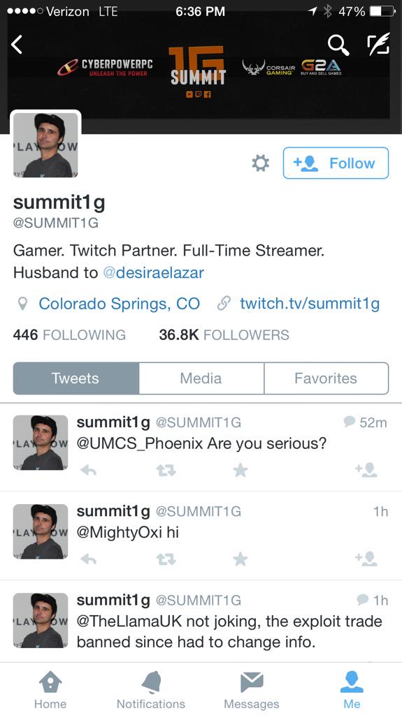 PSA: Report the impersonator of Summit1G on Twitter. He's trying to ...