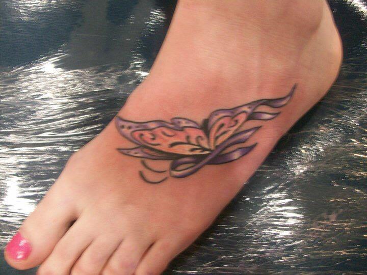 Purple Ribbon Butterfly Tattoo