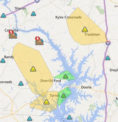 POWER OUTAGE: Duke Energy map showing large areas near Sherrills Ford ...