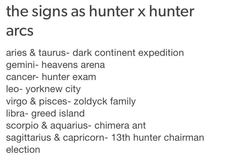 Hunter Hunter Characters Zodiac Signs at Bridget Powers blog