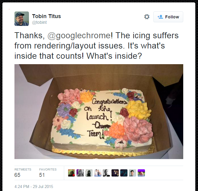 Google Chrome team delivers a cake to congratulate Microsoft Edge team ...