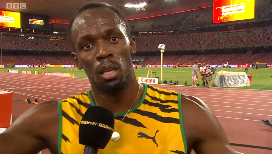 Usain Bolt: Usain Bolt after his BBC interview, looks into camera ...