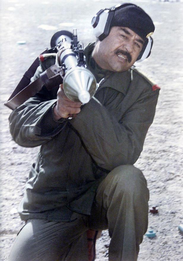 Saddam Hussein practices launching a RPG during the Iran-Iraq war ...