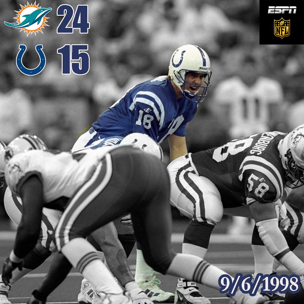On this day in 1998, Peyton Manning made his NFL debut throwing 3 ...