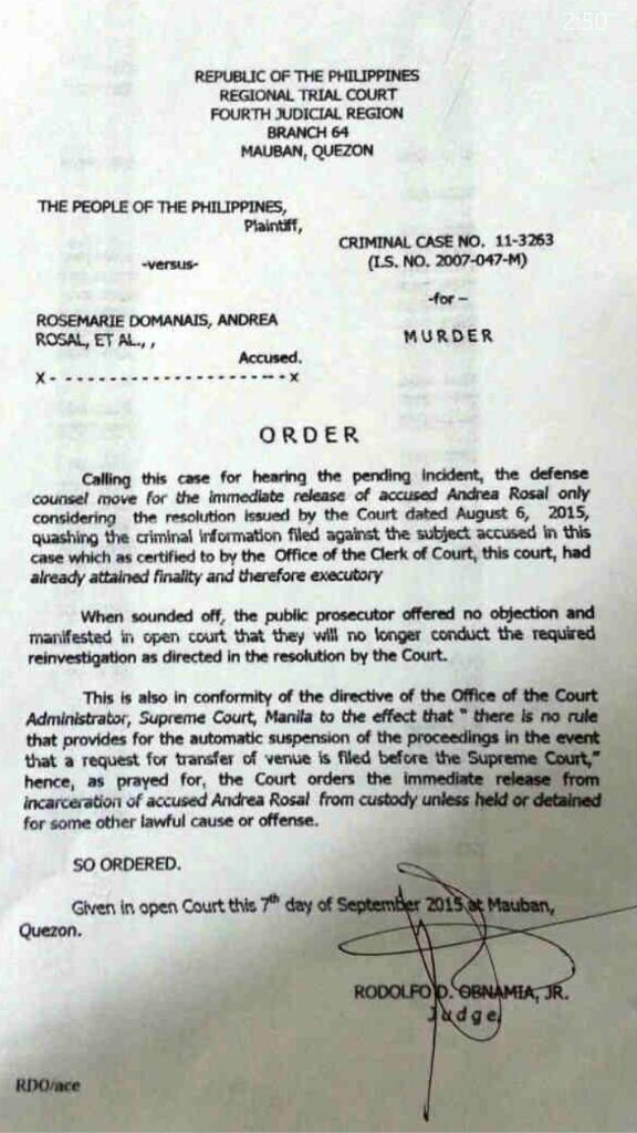 Mauban, Quezon Regional Trial Court orders the immediate release of ...