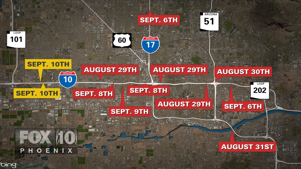 UPDATED map of the Phoenix freeway shootings so far, including the two ...