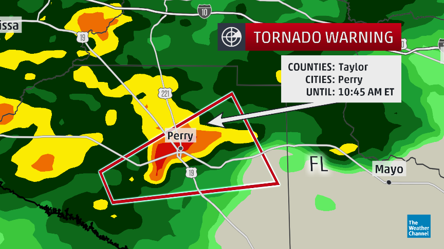 Strong rotation, possible tornado near Perry, FL moving ENE. Take cover ...