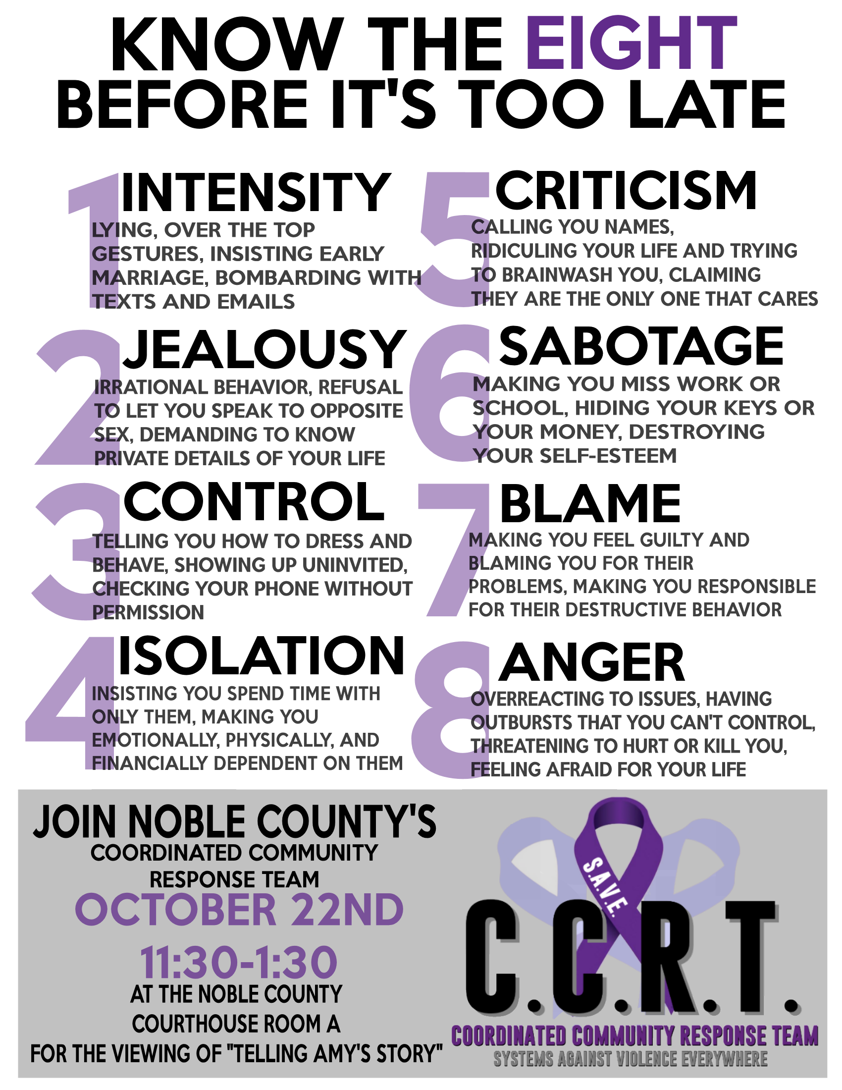 1 is 2 Many on Twitter: "Know these 8 red flags of a domestic violence relationship. #1is2Many ...