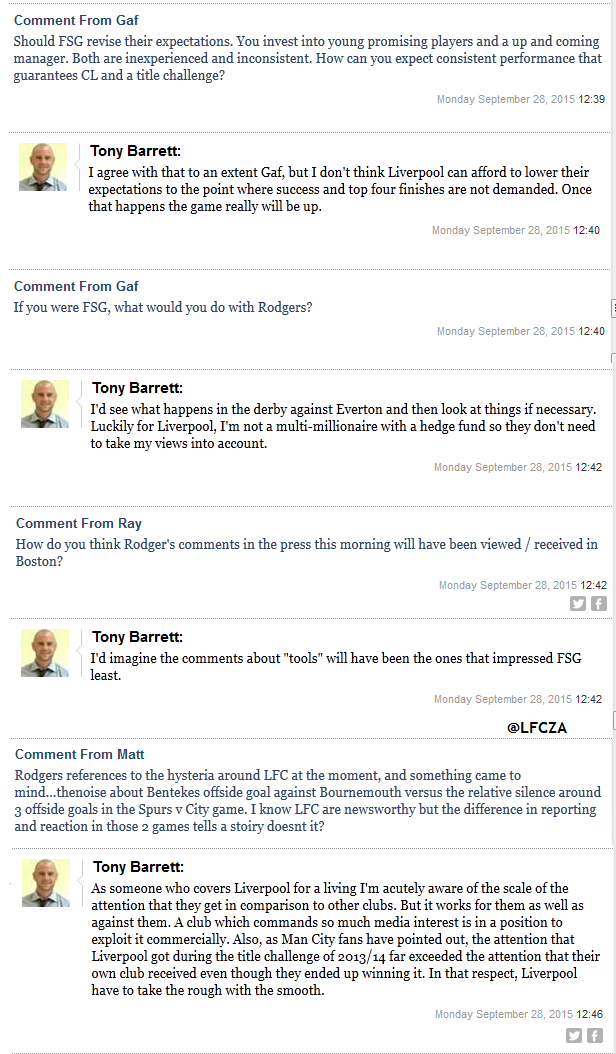 Tony Barrett web chat: "Klopp is willing to talk to Liverpool" : r ...