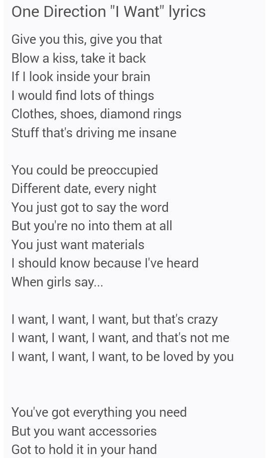 One Direction I Want Lyrics