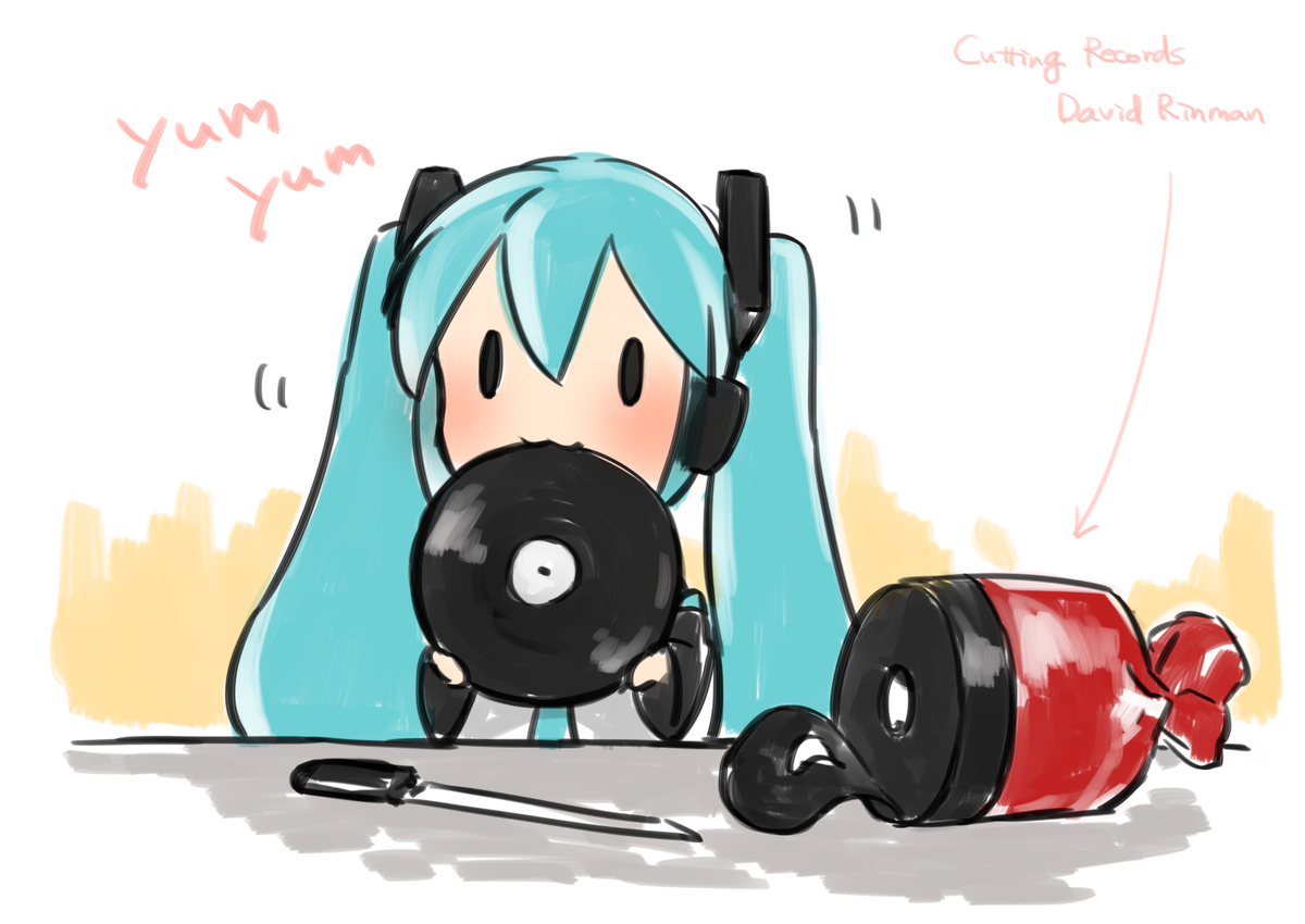 Yuunagi Show drew this adorable Miku eating a record... : r/Vocaloid