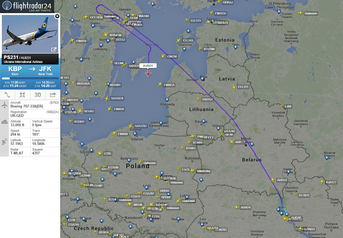 Ukraine International Airlines flight PS231 from Kiev to New York made ...