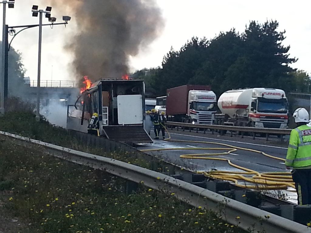 Horse loose as A14 closed after horsebox fire | Anglia - ITV News