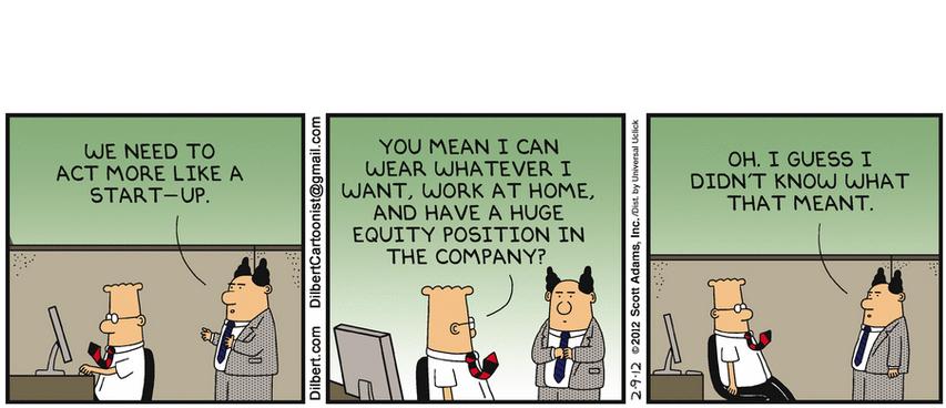 Dilbert on startup reality vs pointy-haired boss' perception. business ...