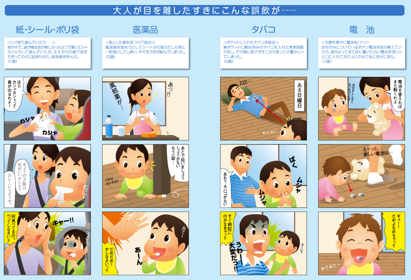 東京都消費生活行政 On Twitter 【誤飲による乳幼児の危険】 紙・シール・ポリ袋など身の回りにある日用品が誤飲の危険の対象に!大人が目を離したすきにこんな誤飲が・・・。 誤飲事例や