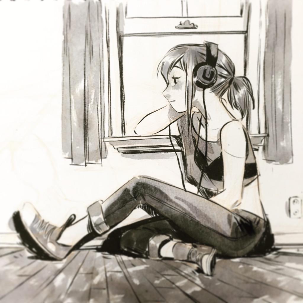 Sad Girl Listening To Music