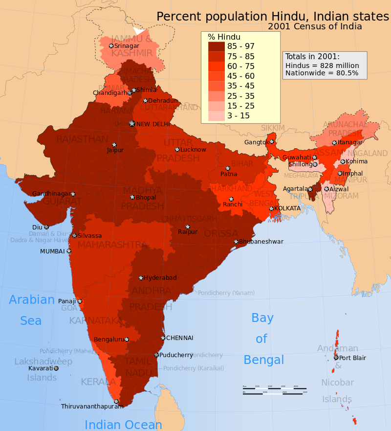 Hinduism Population World Map