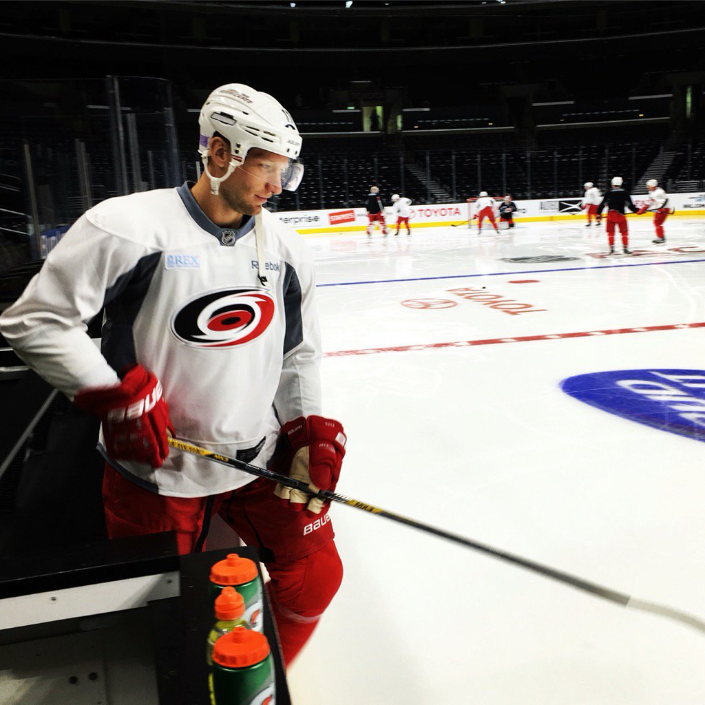 Jordan Staal takes the ice in Los Angeles for the #Canes morning skate ...