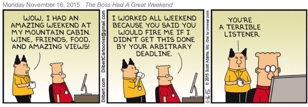 The boss had a great weekend — dilbert today — - scoopnest.com