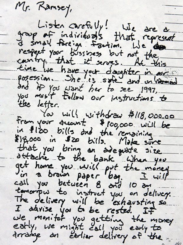 Jonbenet Ramsey Ransom Note