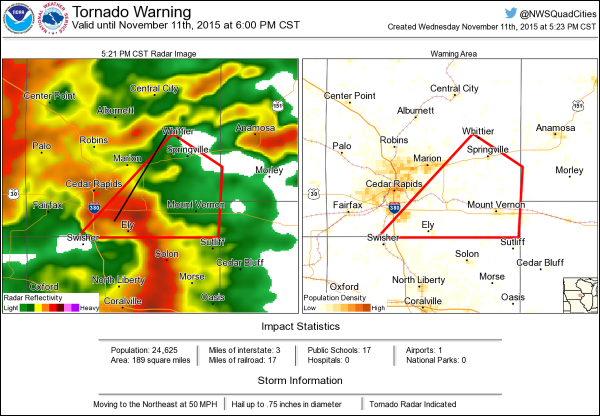 Tornado Warning including Mount Vernon IA, Lisbon IA, Springville IA ...